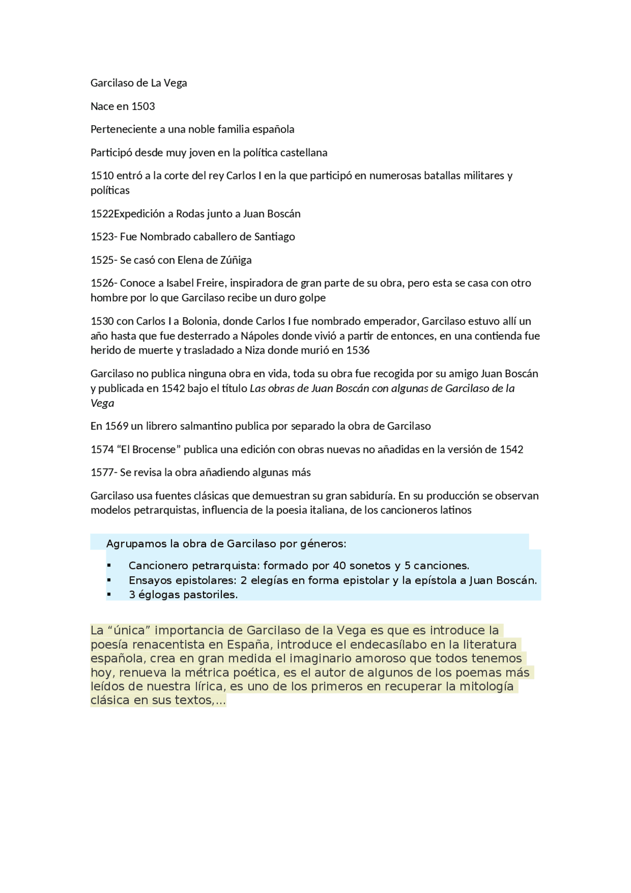 Garcilaso de la vega - Docsity