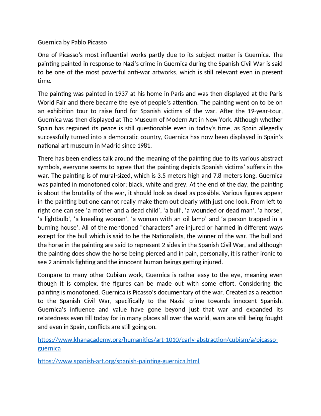 A Thought On Picassos Guernica Docsity
