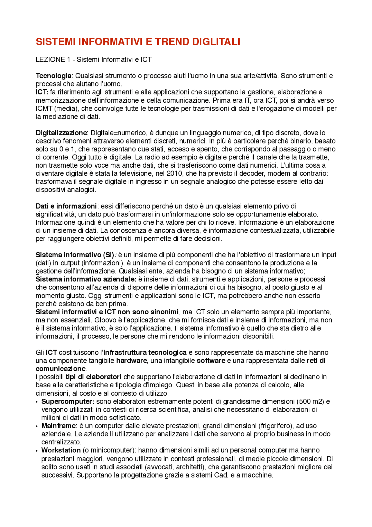 Appunti 2021 Sistemi Informativi E Trend Digitali Voto 30 Docsity