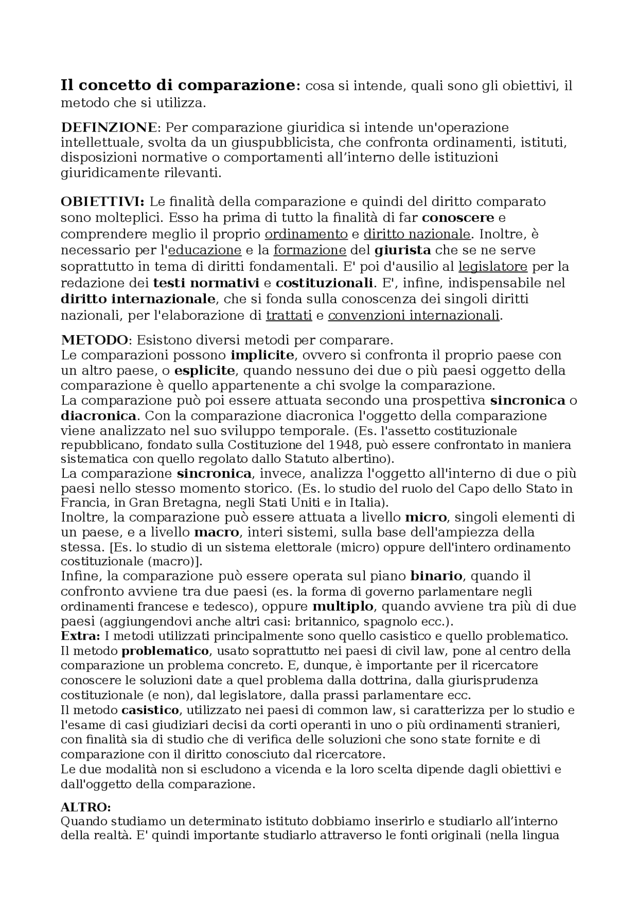 Diritto Comparato Prima Parte Docsity