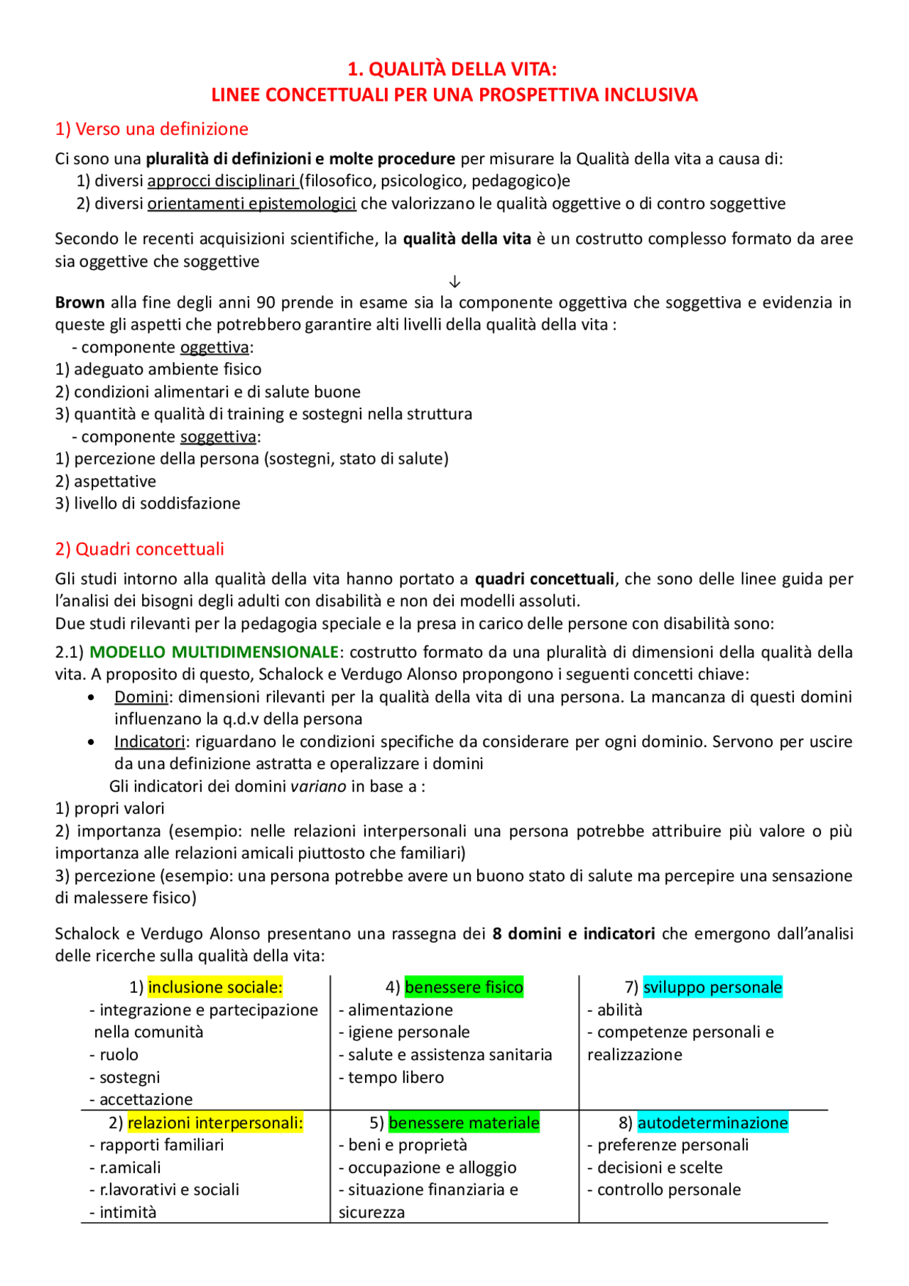 Qualità della vita e adulti con disabilità - Docsity