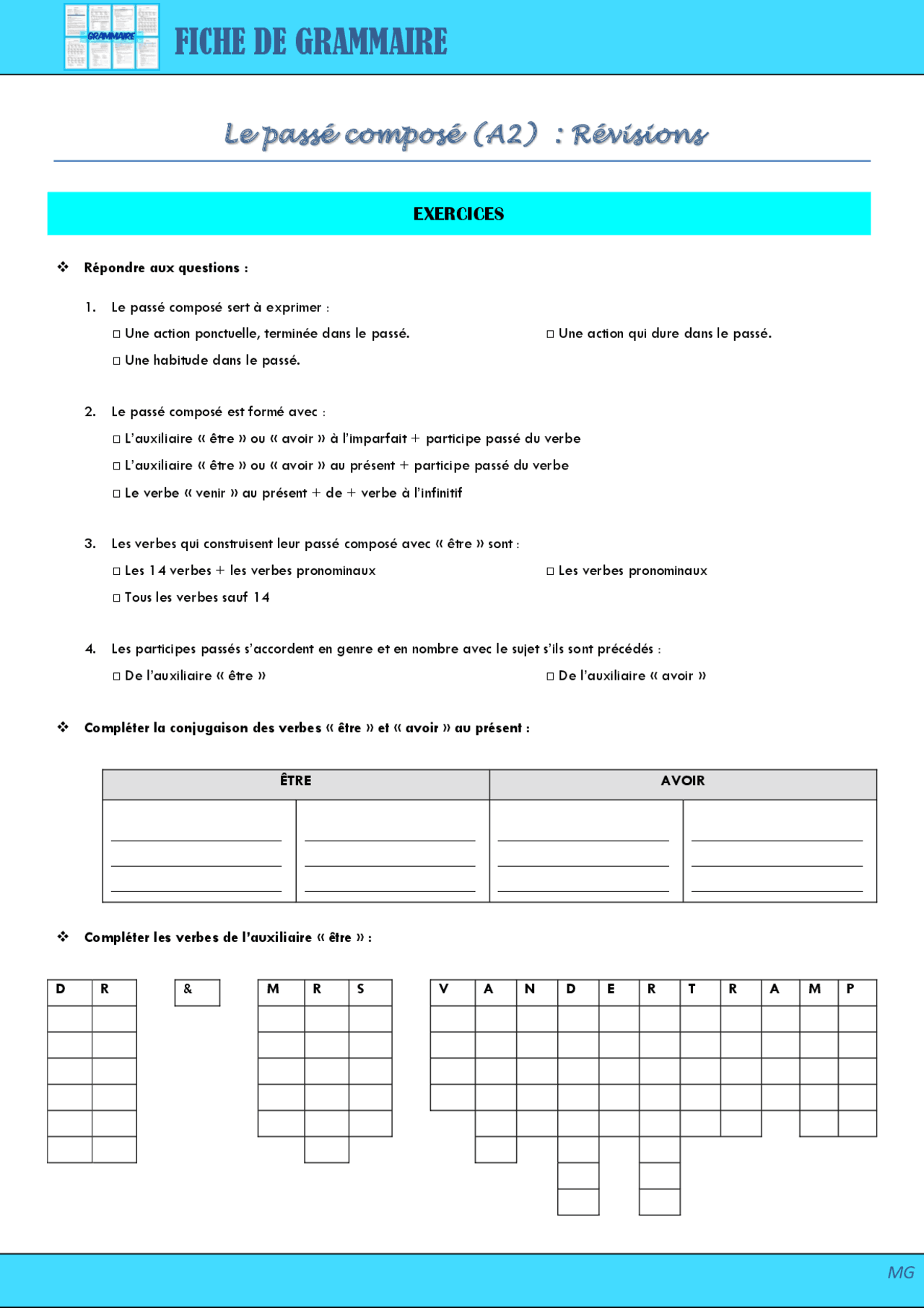 Passè composé revision 2020 | Appunti di Francese | Docsity