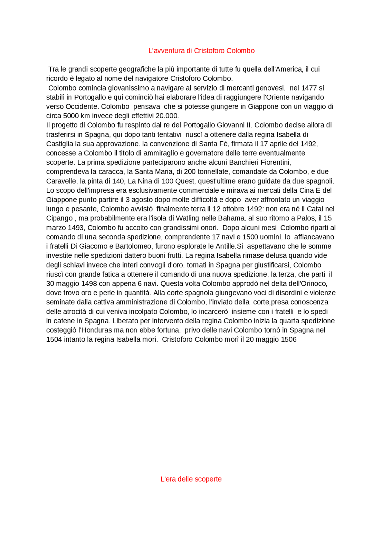 Lavventura Di Cristoforo Colombo Docsity