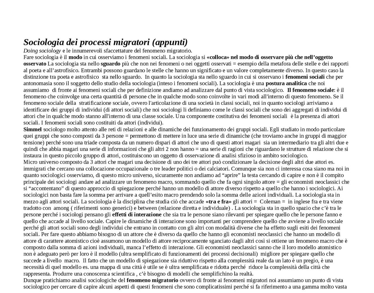 Sociologia Dei Processi Migratori Docsity