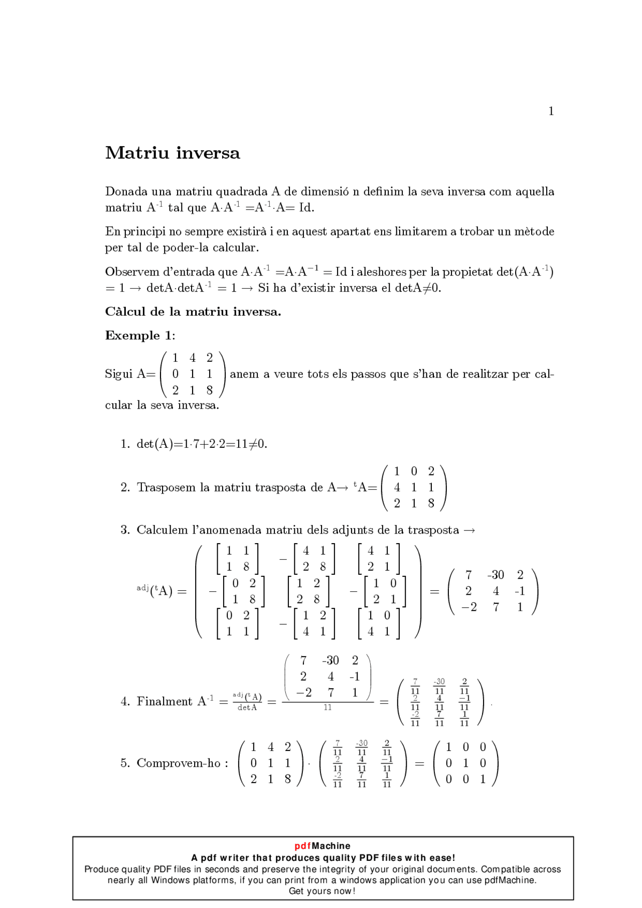 Teoria de les matrius inverses - Docsity