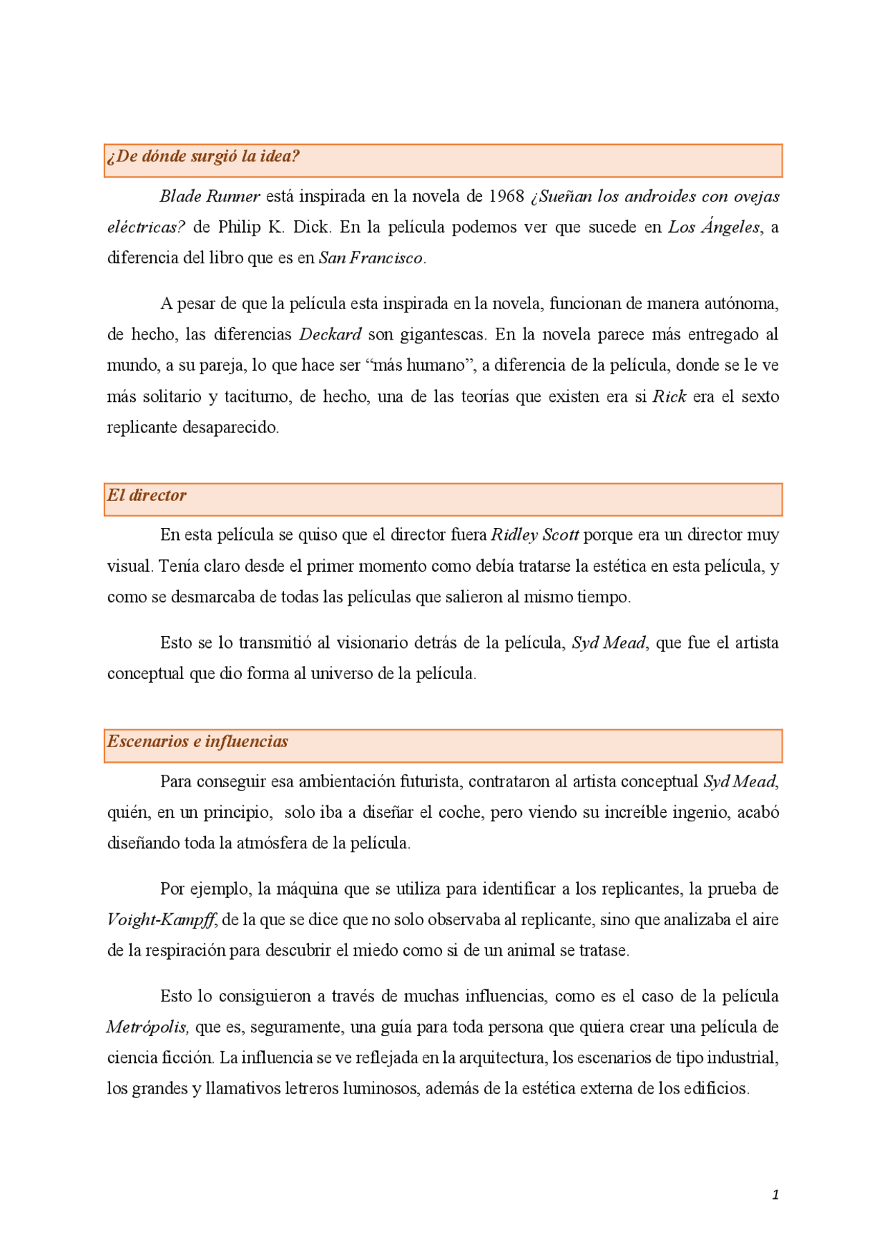 Análisis Blade Runner - Docsity