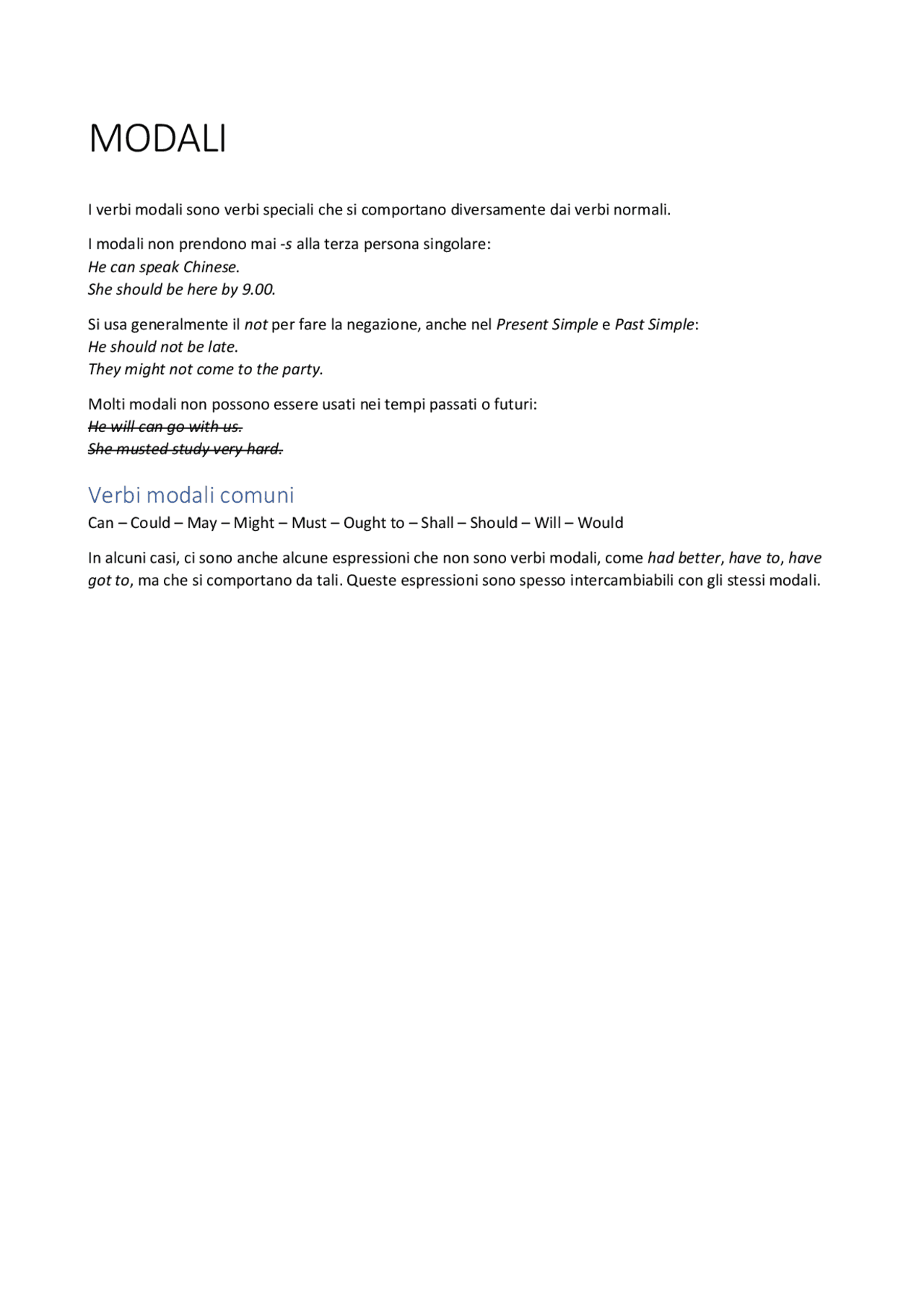 Verbi modali in inglese - Docsity