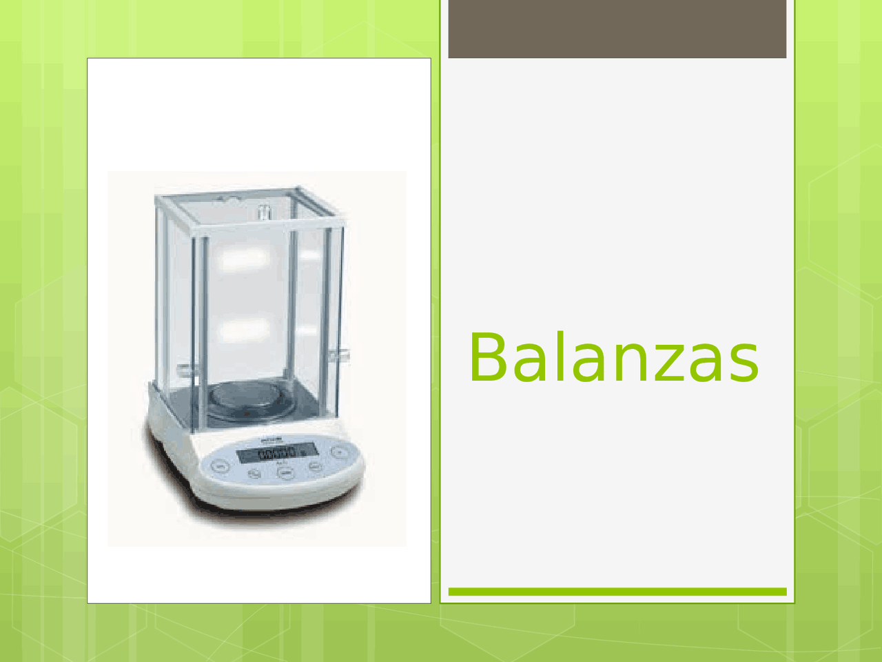 Balanzas en laboratorio | Diapositivas de Química - Docsity