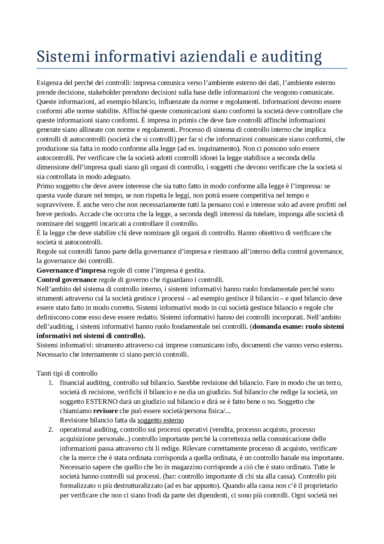 Appunti Sistemi Informativi E Auditing Docsity