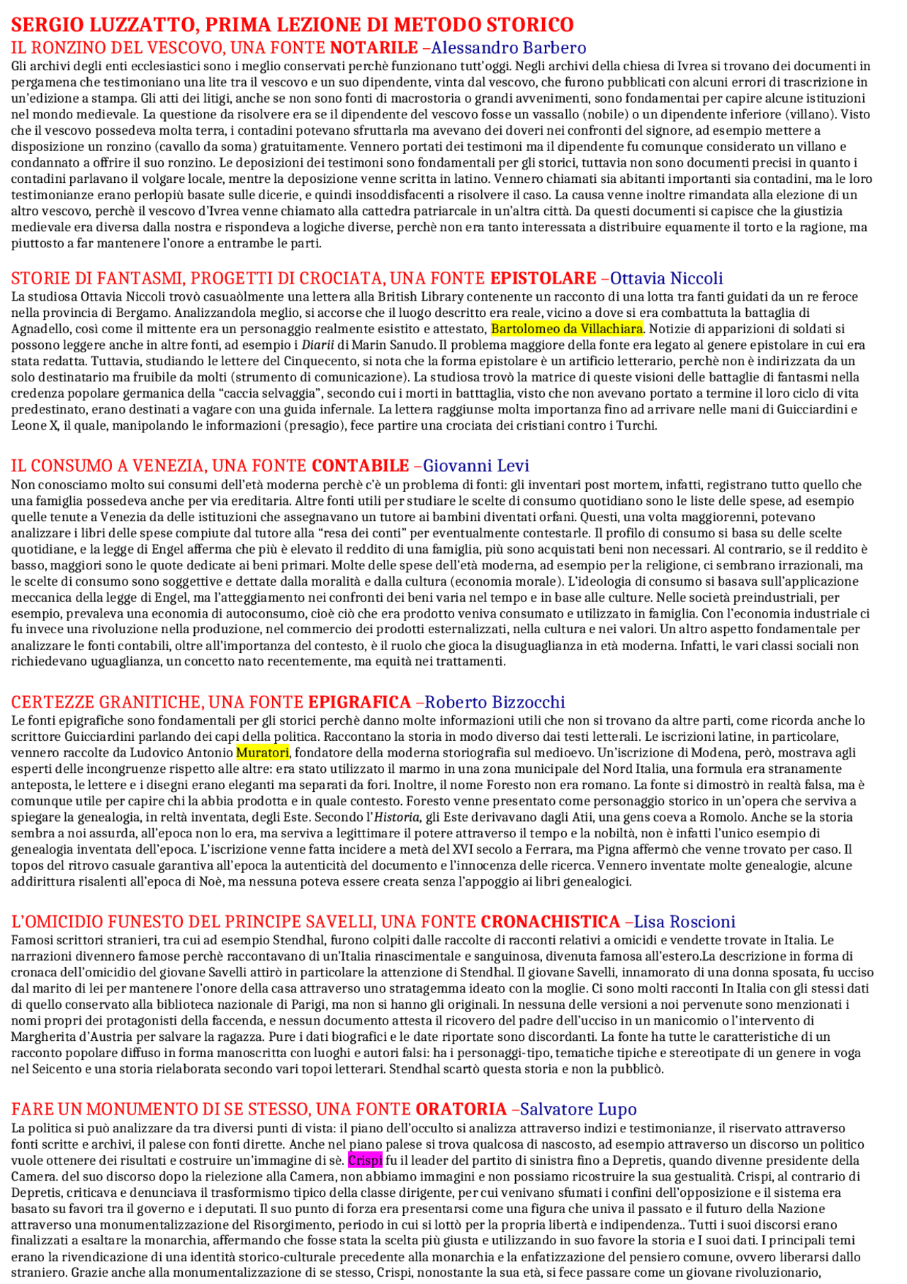 Prima Lezione Di Metodo Storico Luzzatto Appunti Di Storia Moderna