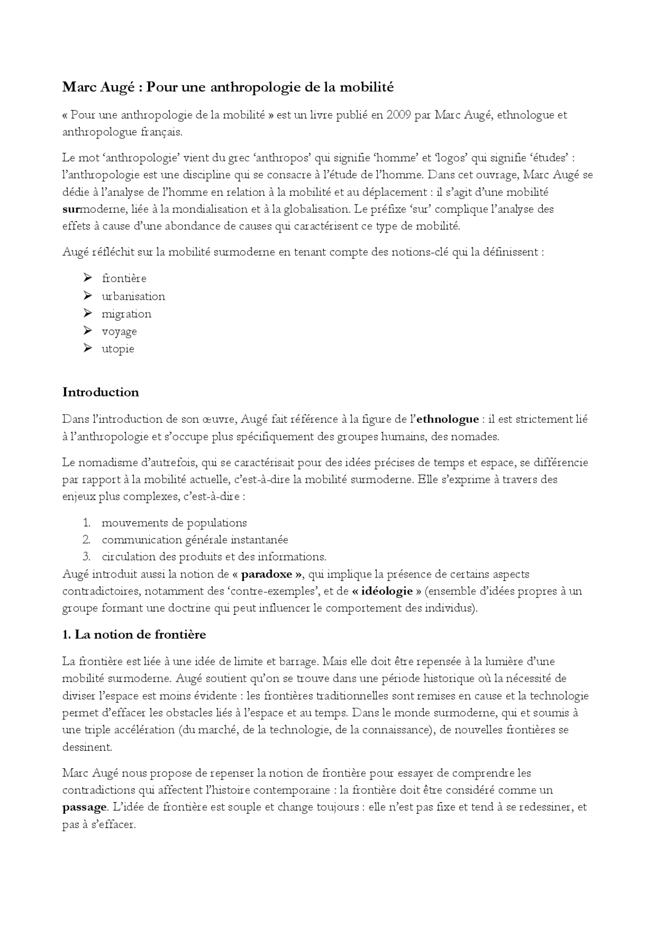 Marc Augé Pour Une Anthropologie De La Mobilité Riassunti Docsity