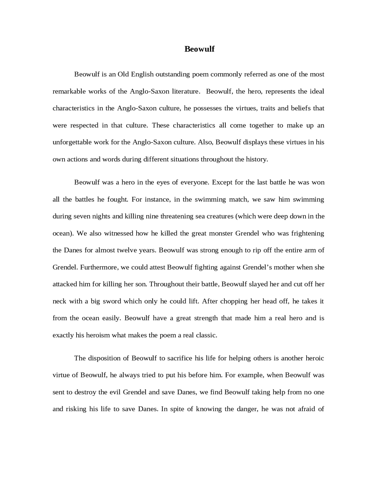 Essay The Poem Beowulf Docsity