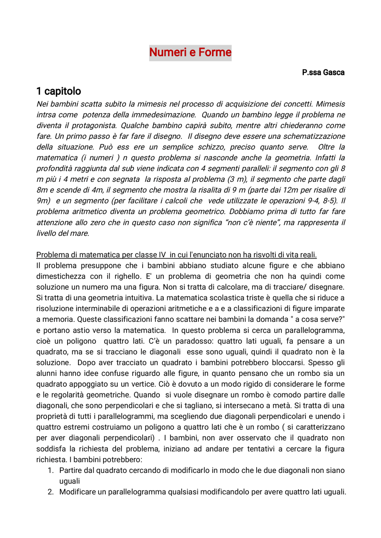Numeri E Forme Matematica Docsity