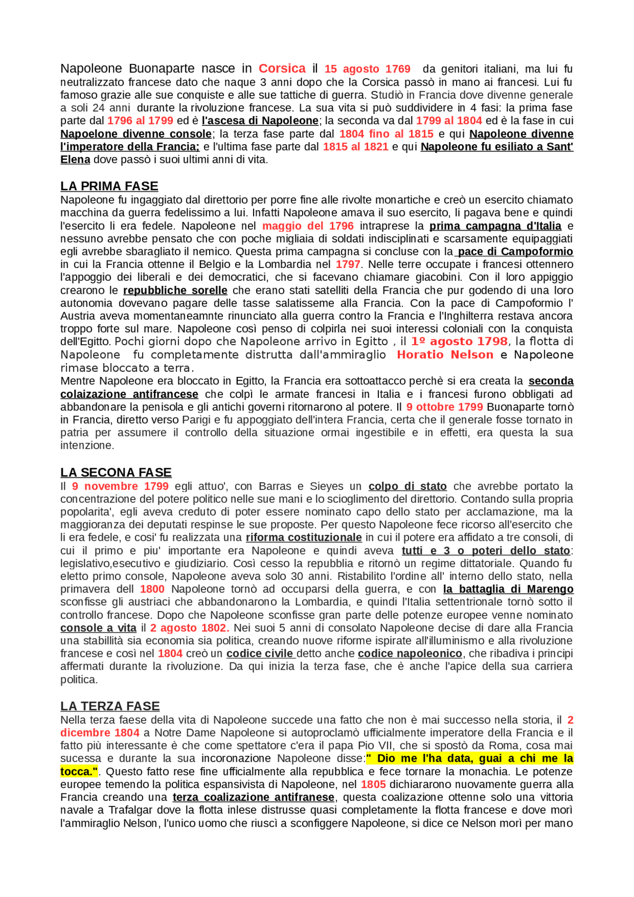 Riassunto su Napoleone Buonaparte | Appunti di Storia | Docsity