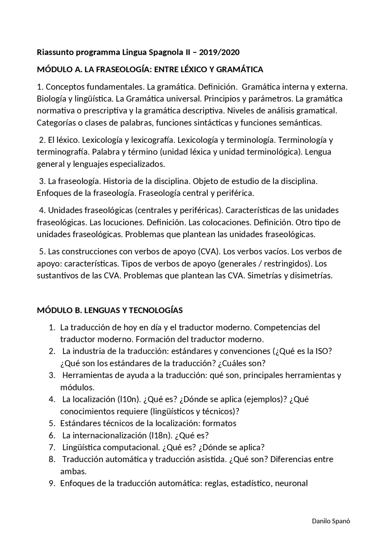 Riassunti Programma Lingua Spagnola Ii Linfo 20192020 Docsity