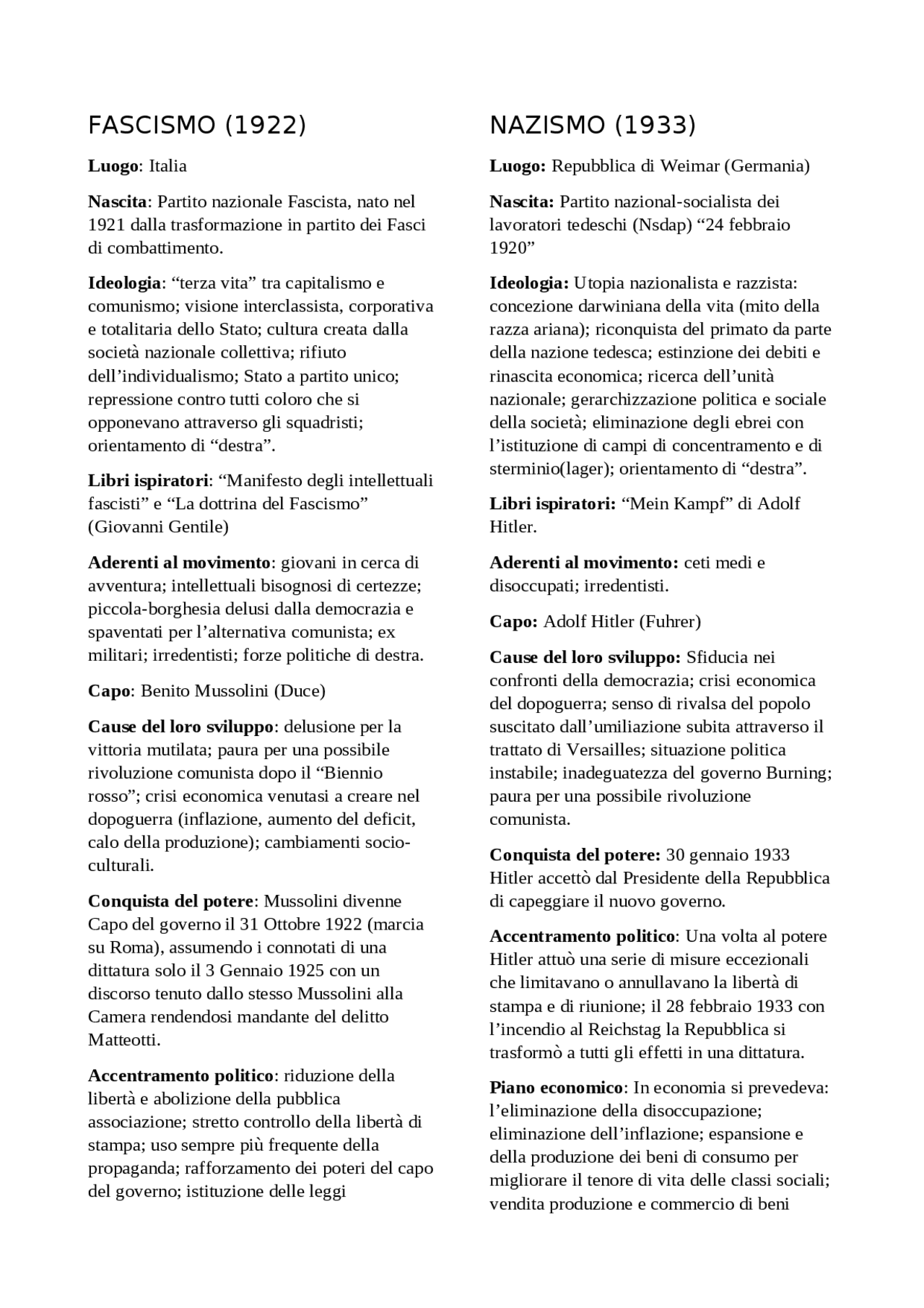 Fascismo Differenze Col Nazismo Appunti Di Storia Docsity