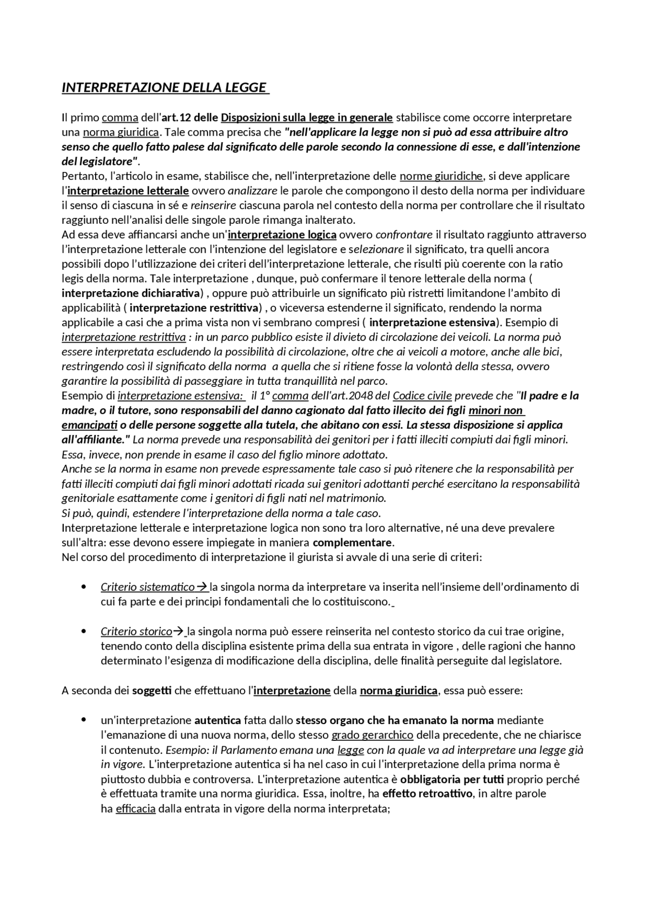 Interpretazione Della Legge Docsity