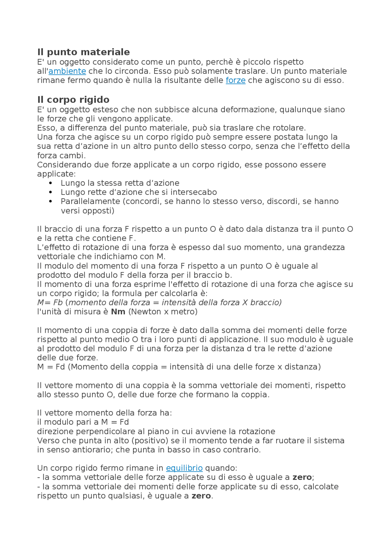 Corpo rigido ed equilibrio - Docsity