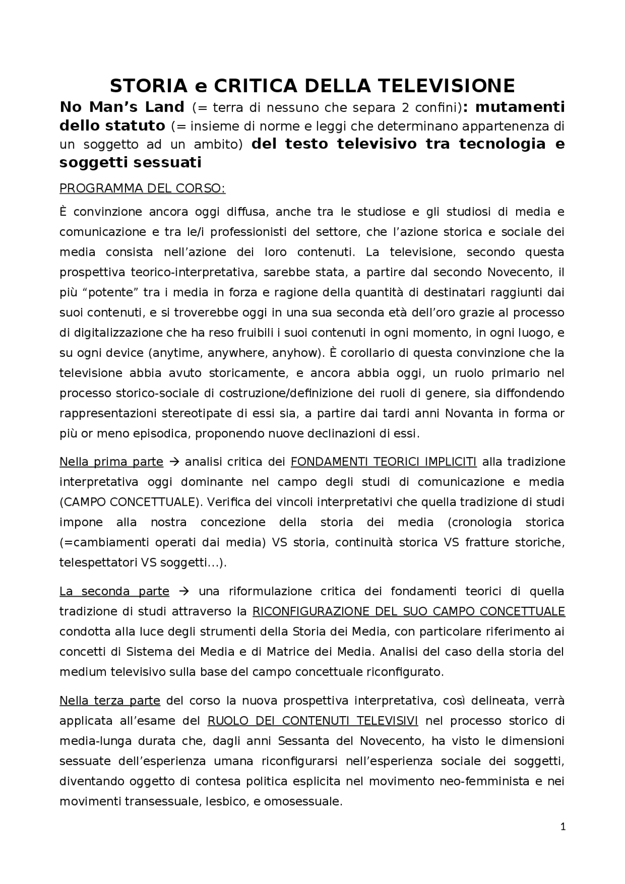 Appunti Storia E Cristica Della Televisione Docsity