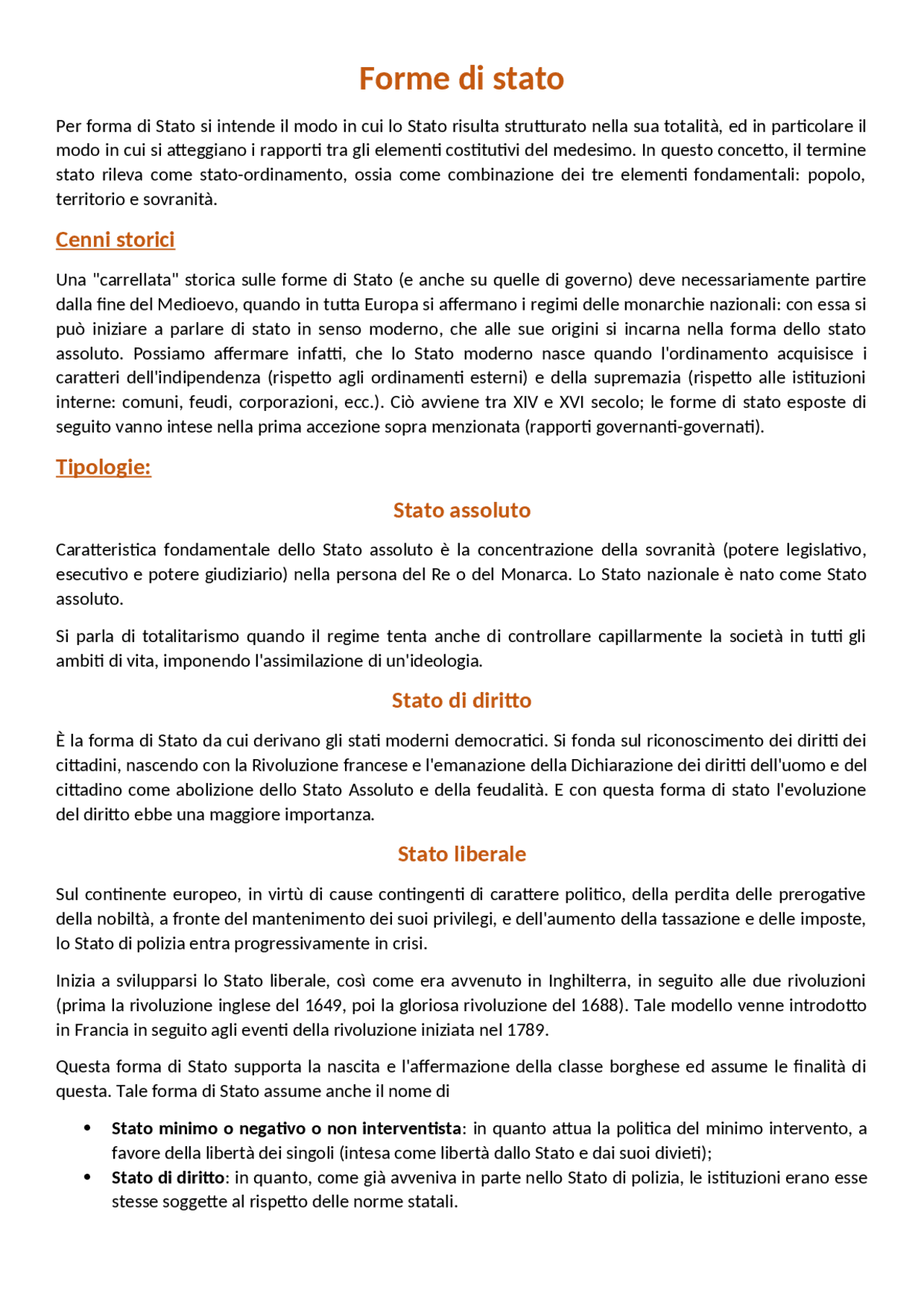 Principali Forme Di Stato Docsity