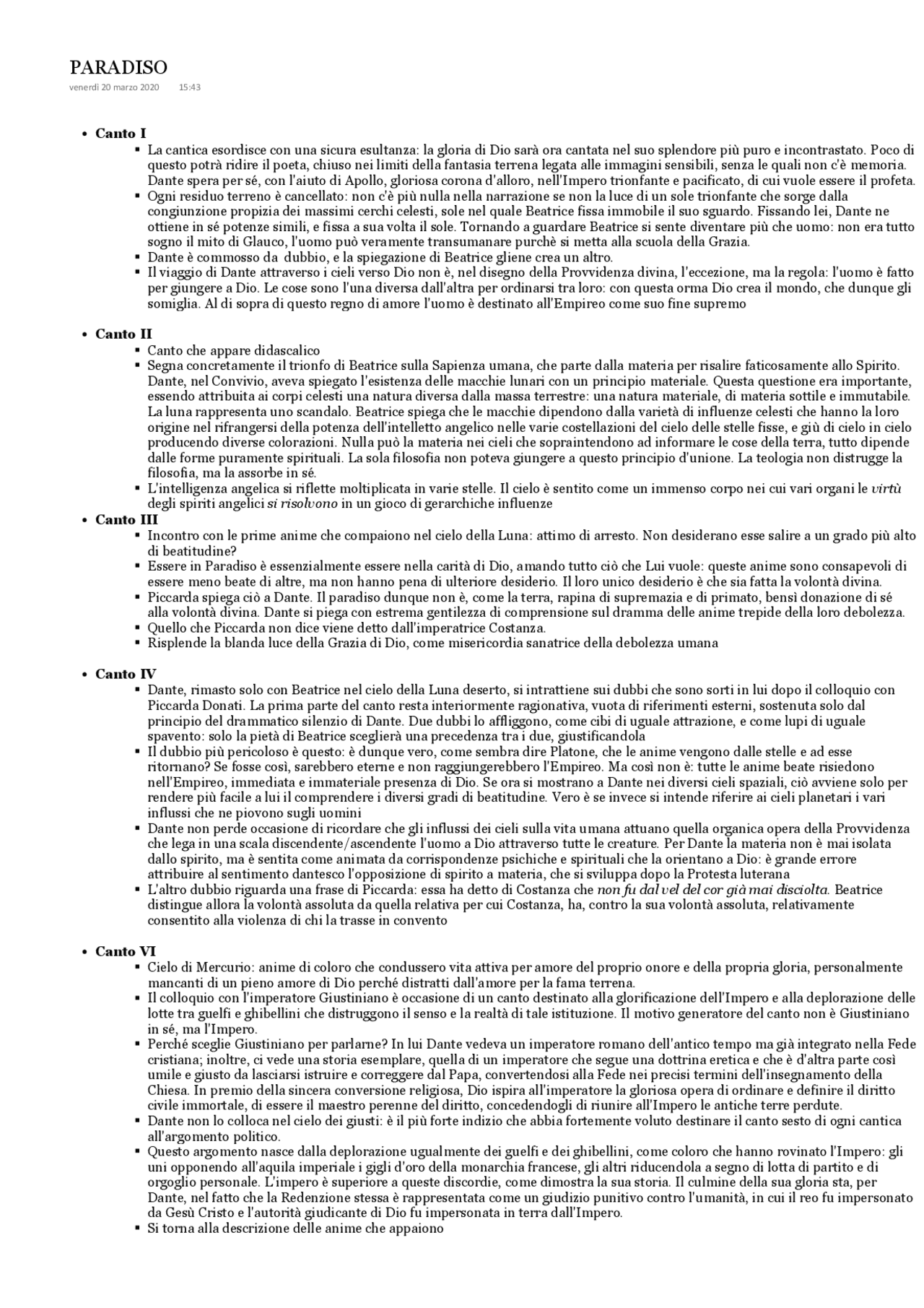 Dante Paradiso Riassunti Docsity