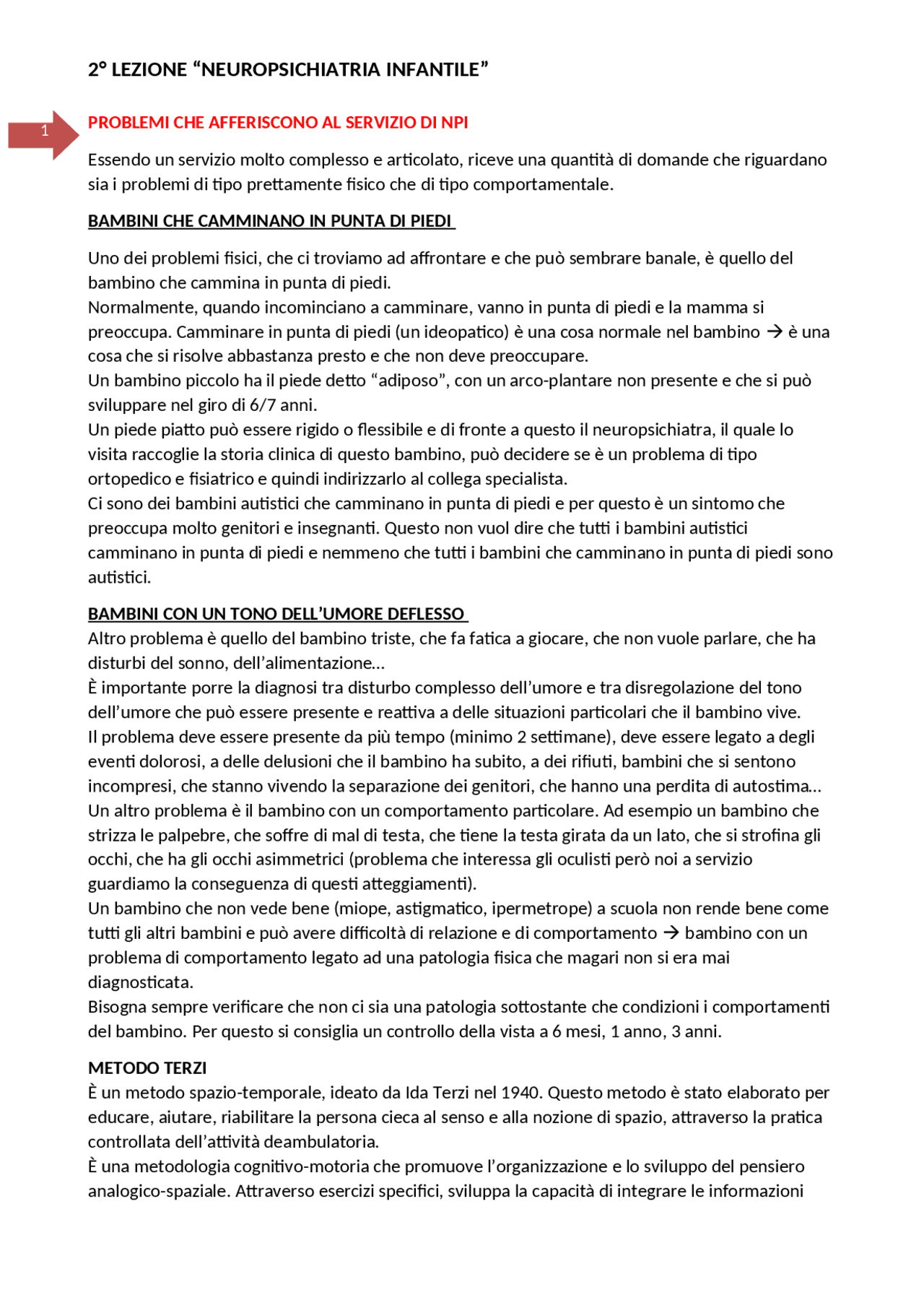 2° Lezione Di Neuropsichiatria Infantile Docsity