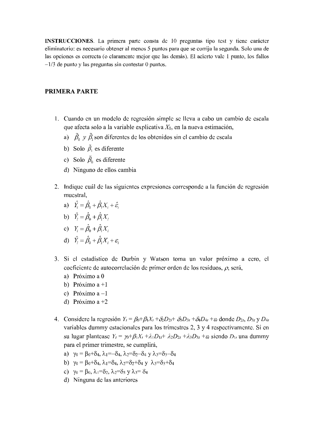 Examen de econometría de reserva - Docsity