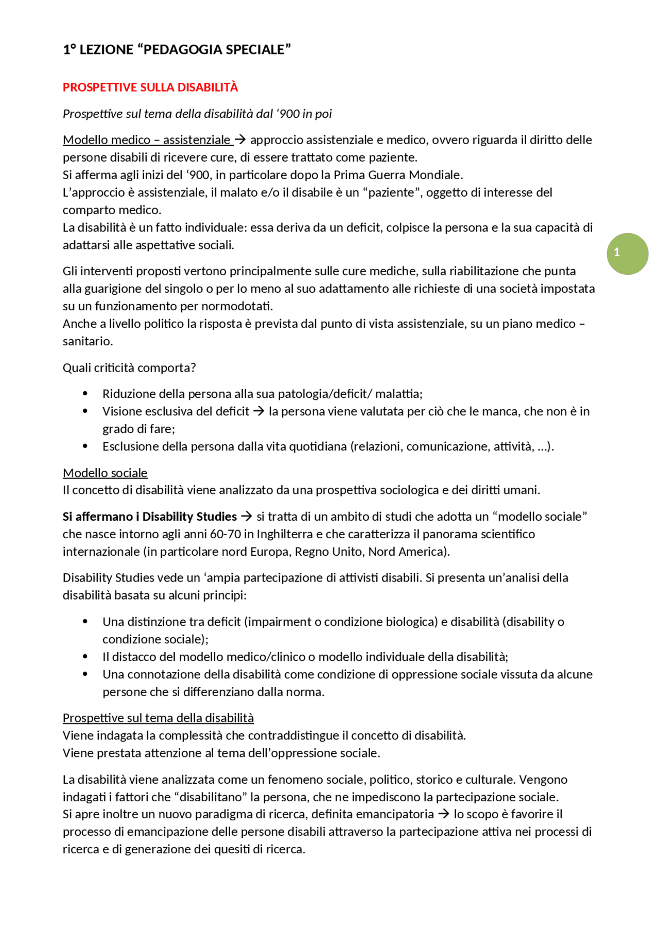1° Lezione Di Pedagogia Speciale Docsity
