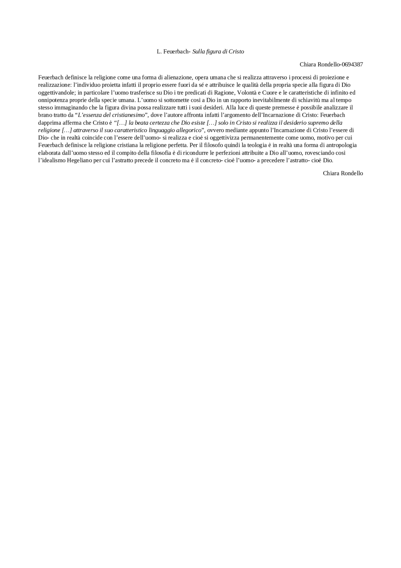 Feuerbach Sulla Figura Di Cristo Docsity