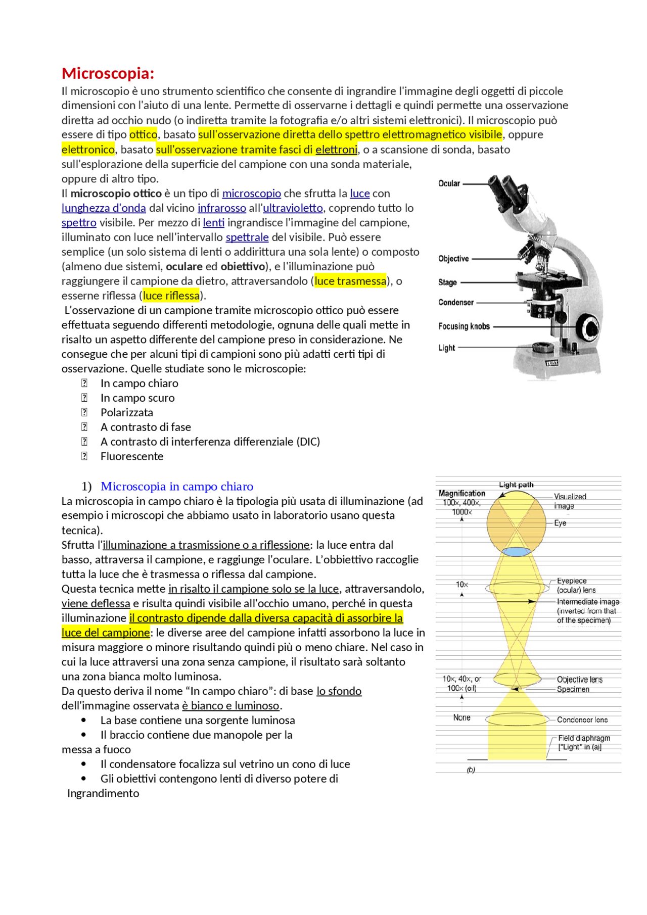 I Vari Tipi Di Microscopia Docsity