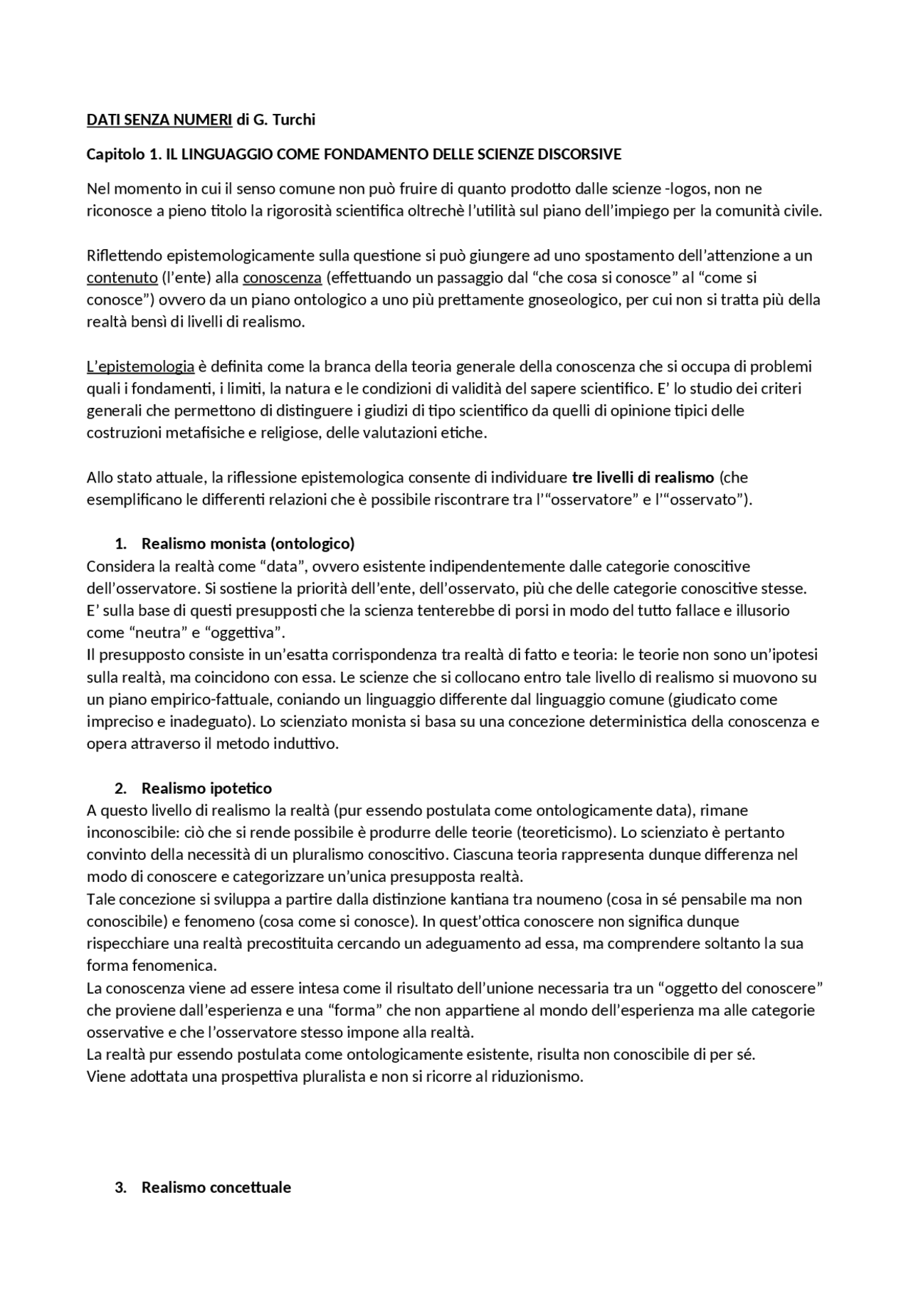 Dati Senza Numeri Di G Turchi Docsity