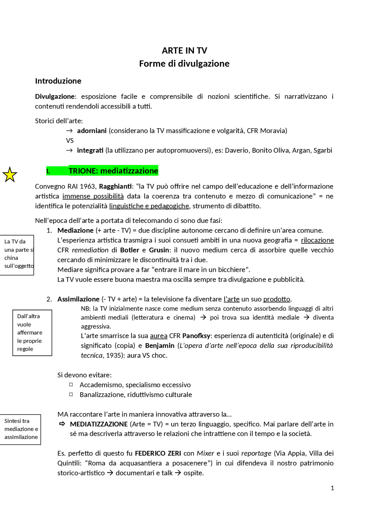 Schema Arte In Tv Forme Di Divulgazione Trione E Grasso Docsity
