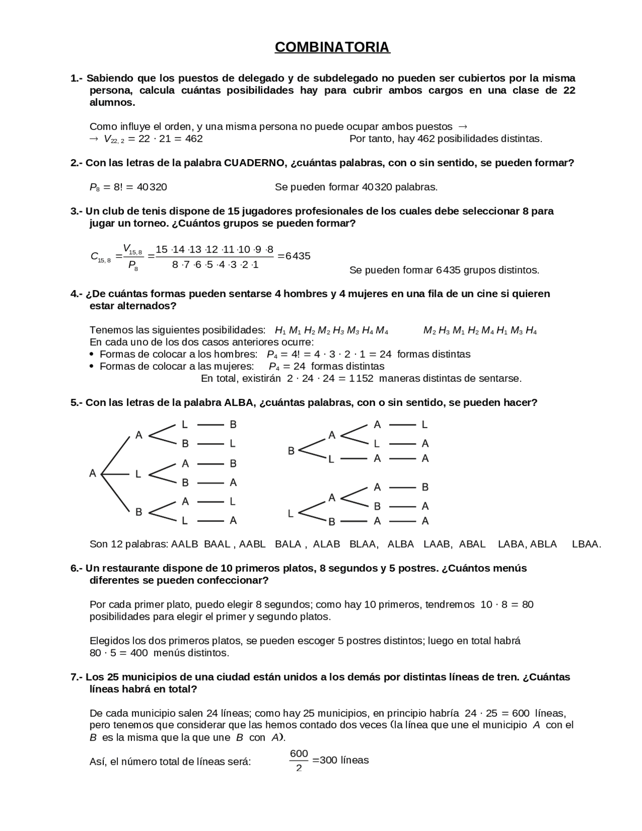 combinatoria de las probabilidades | Ejercicios de Matemáticas aplicadas a las Ciencias Sociales ...