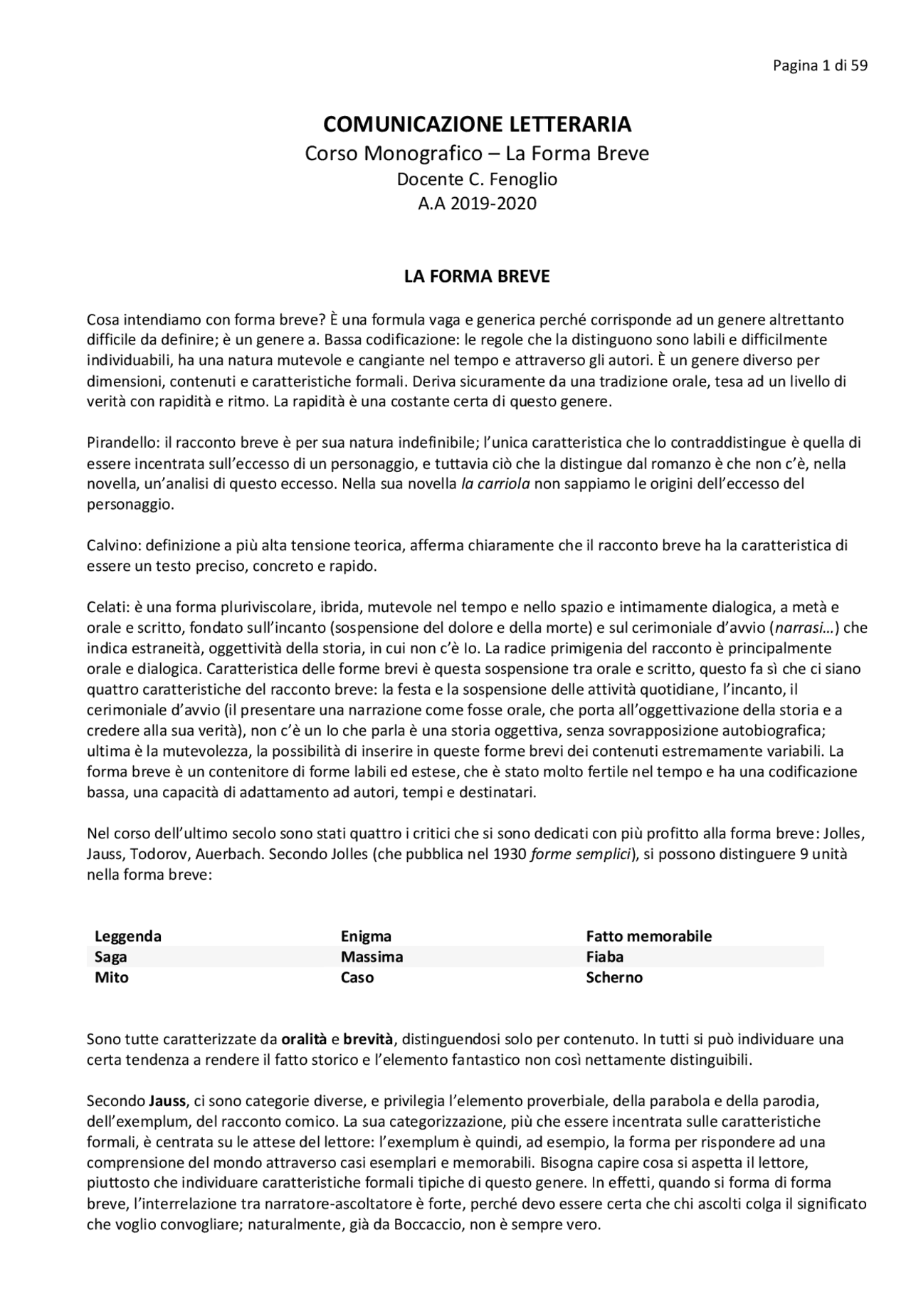 Appunti C Fenoglio Comunicazione Letteraria La Forma Breve Docsity