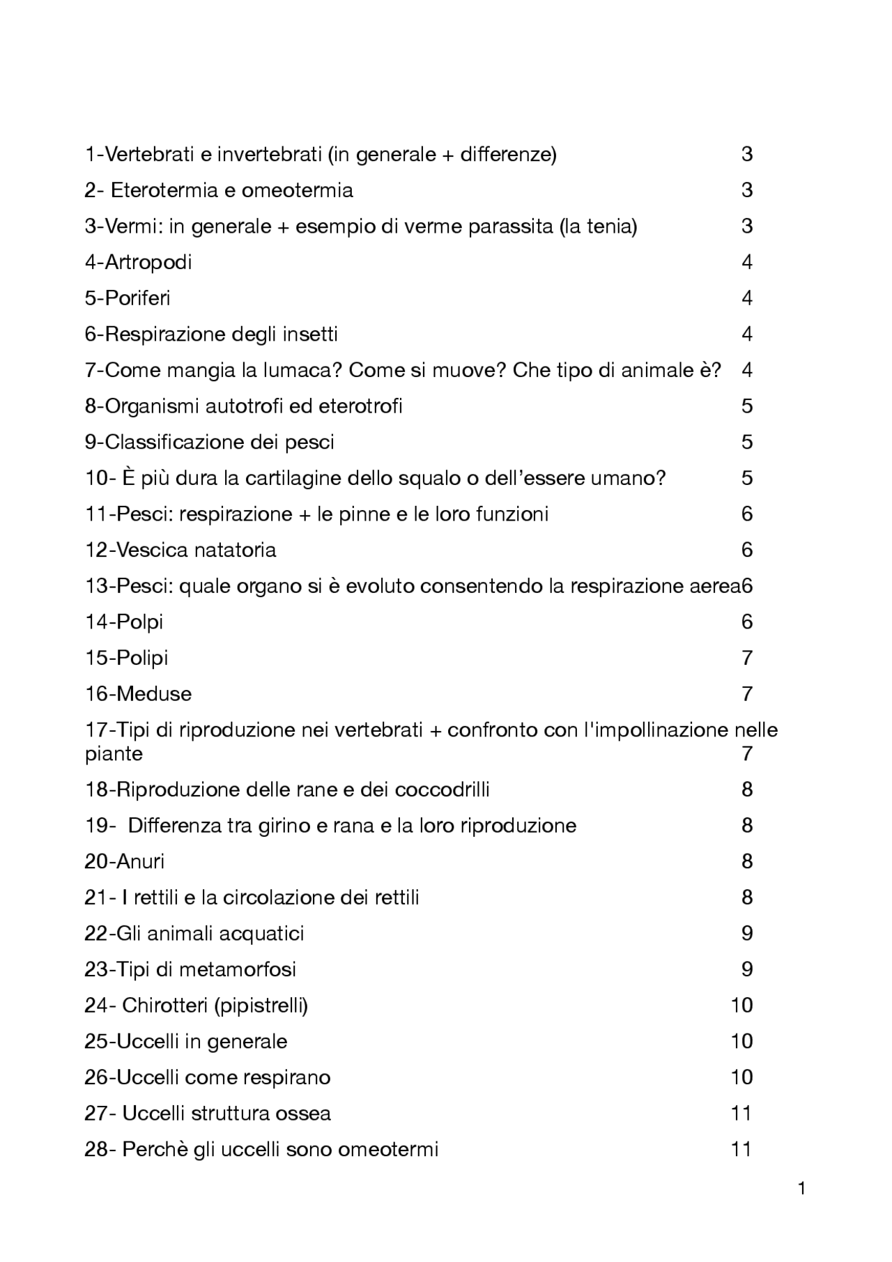 Domande e risposte Biologia animali | Prove d'esame di Biologia | Docsity