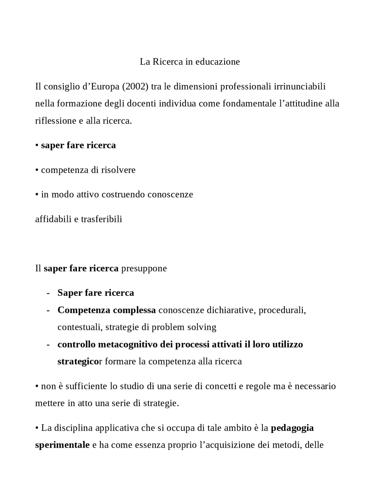 La Ricerca In Educazione Docsity