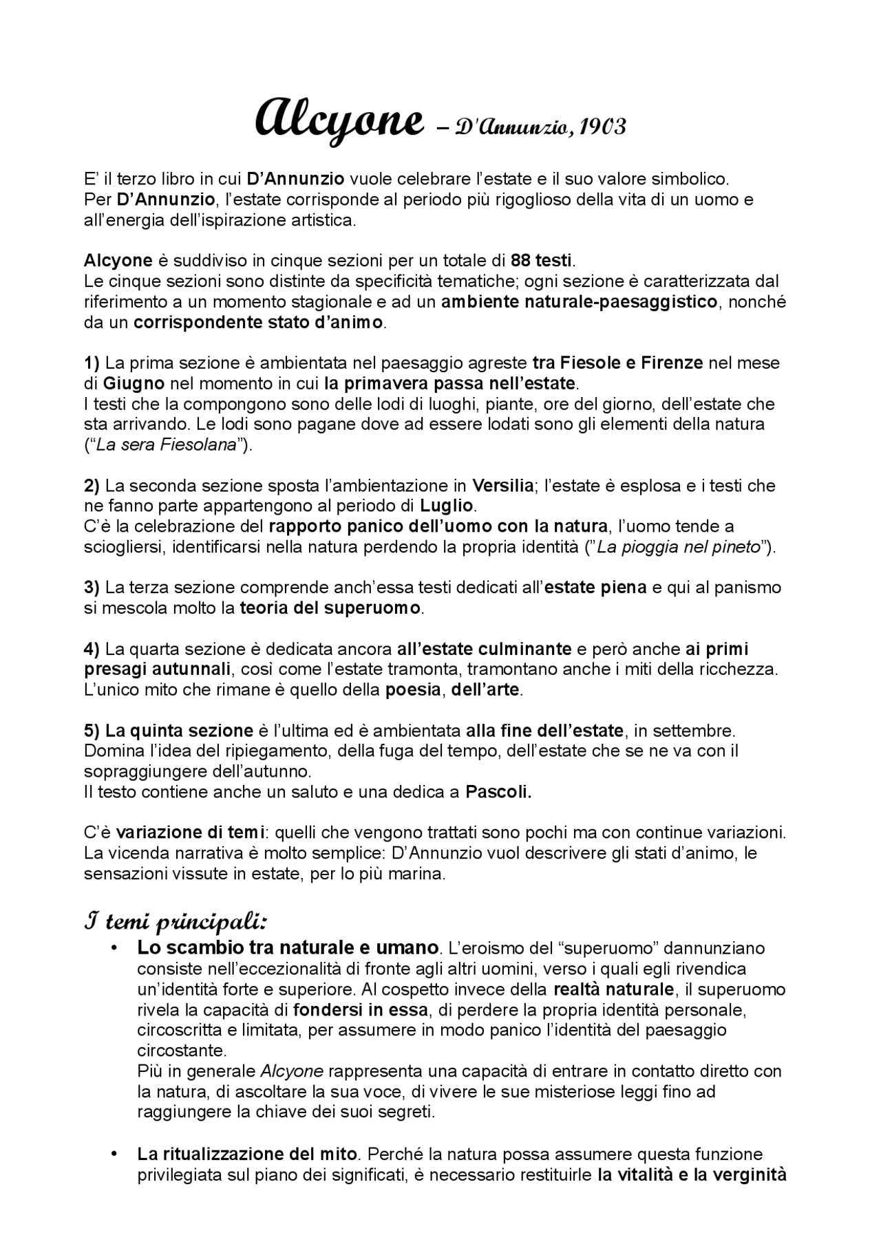 Dannunzio Alcyone Docsity
