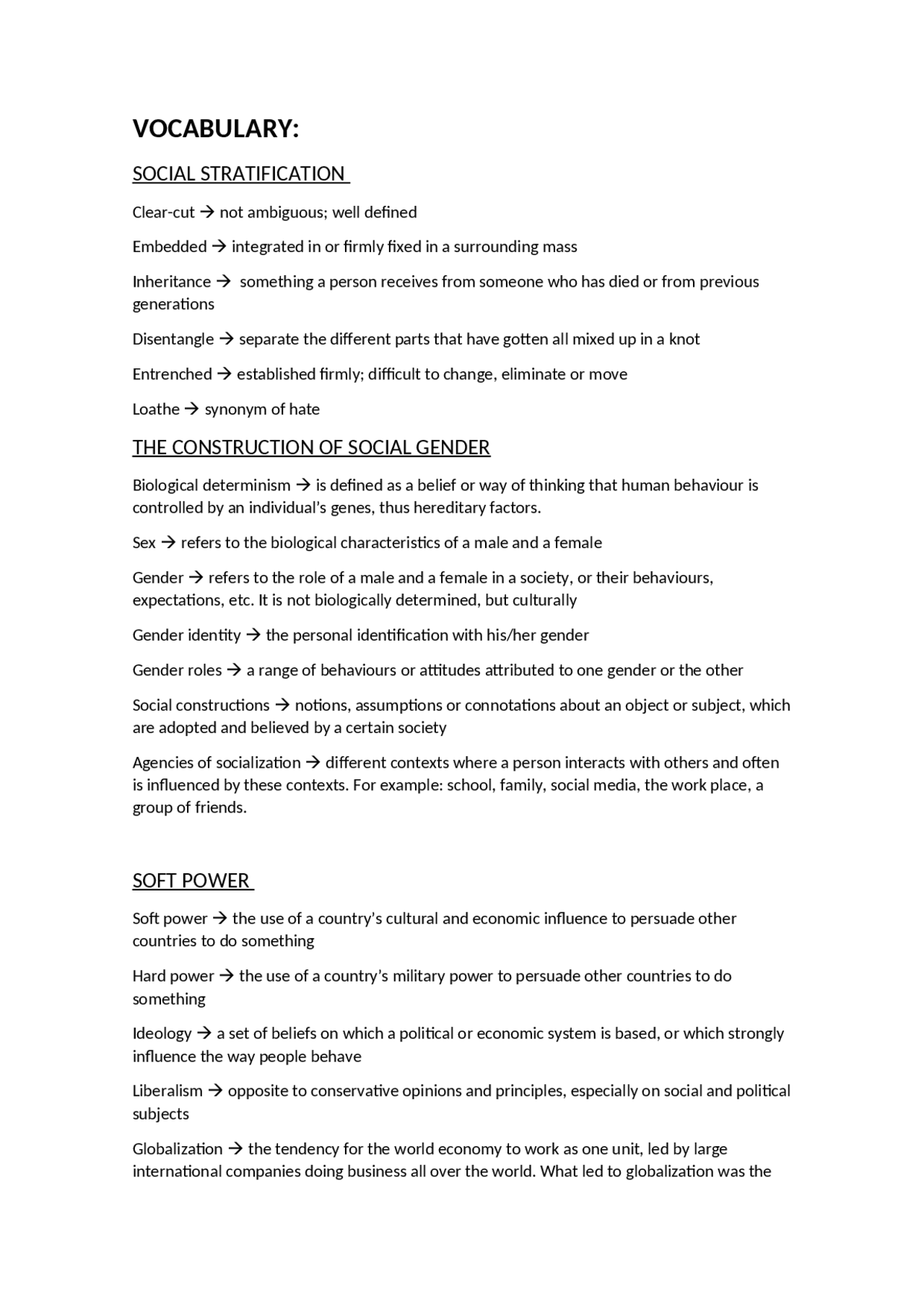 Vocabulary: English for social science - Docsity