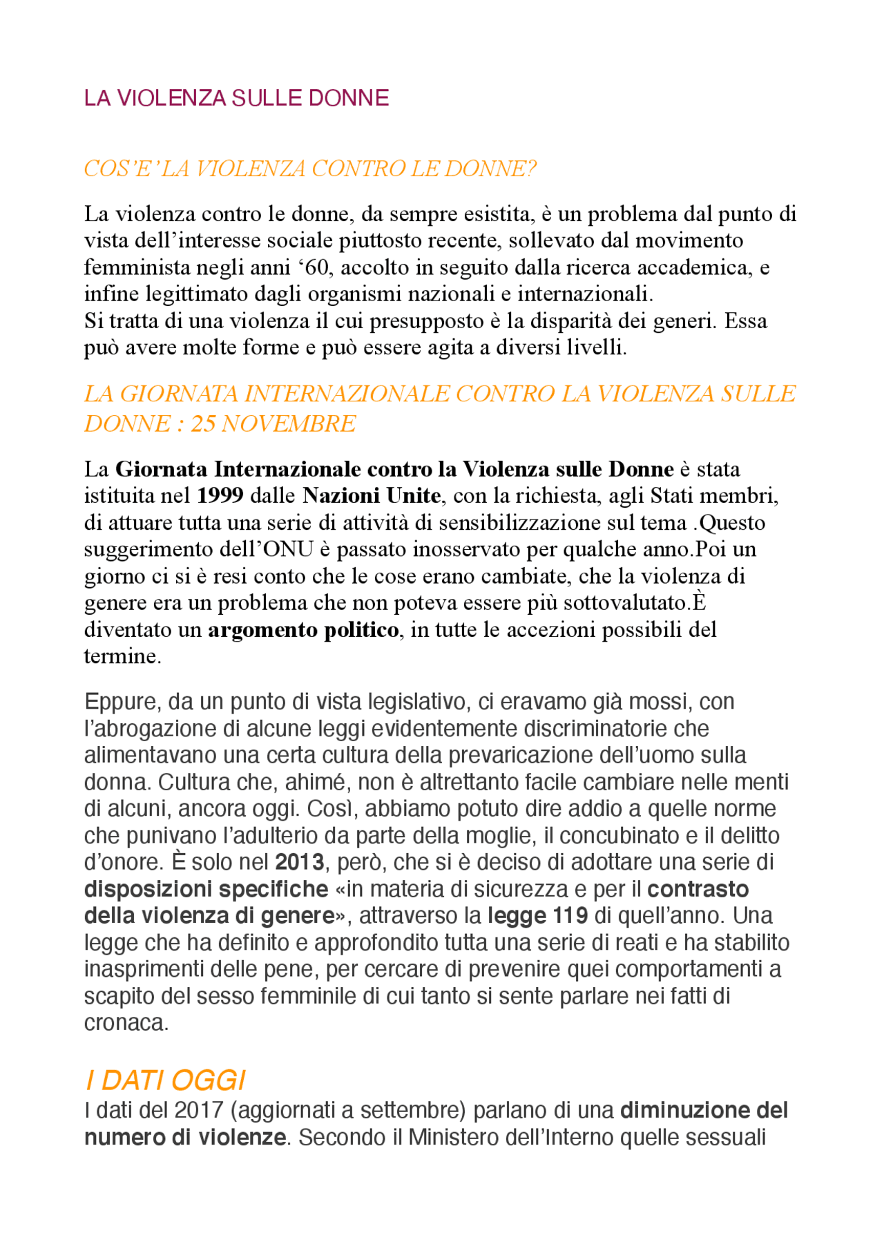 Introduzione Alla Violenza Sulle Donne Docsity
