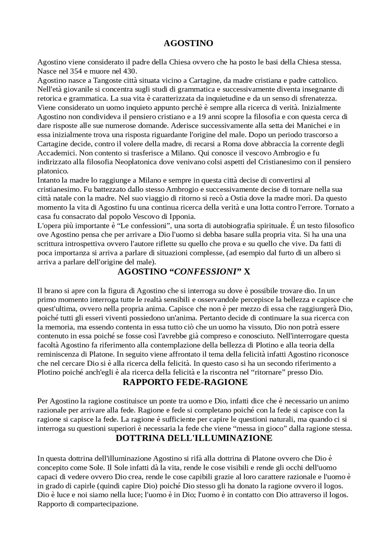 Agostino Filosofia Docsity