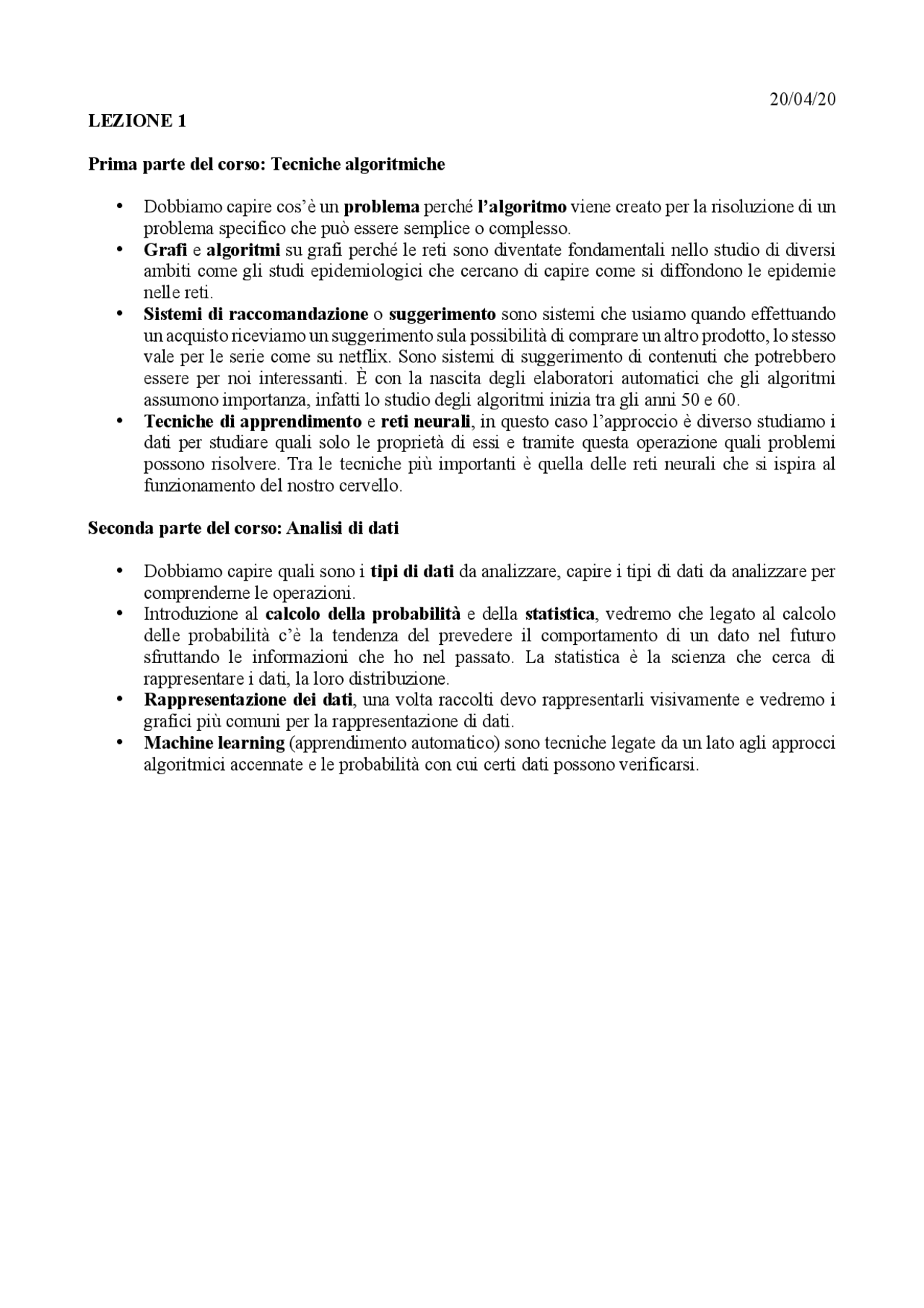 Data Analytics Appunti Docsity