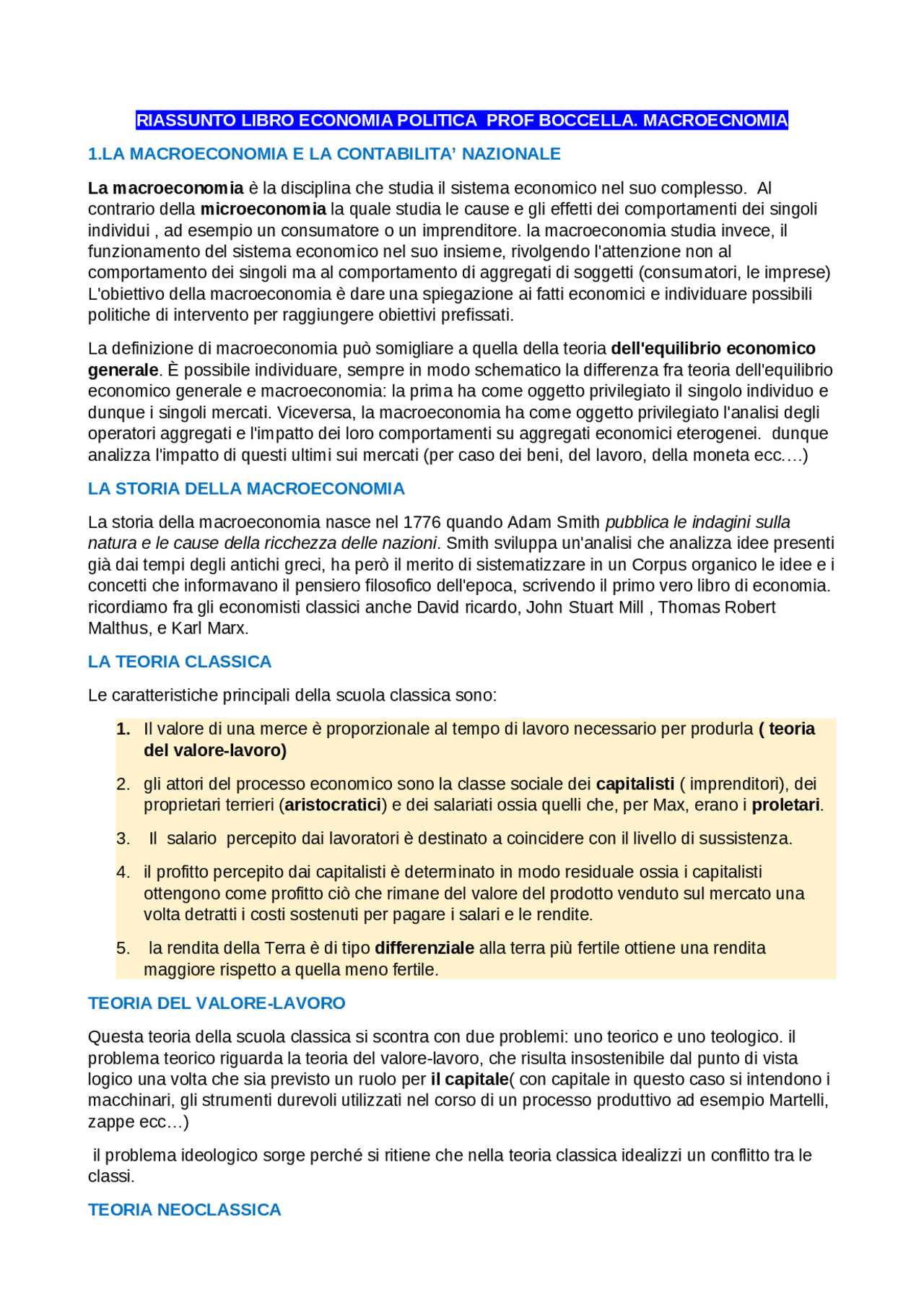 Riassunto Macroeconomia Boccella Docsity
