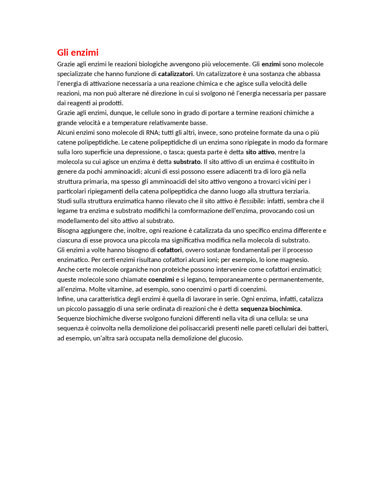 Riassunto Semplice Sugli Enzimi Docsity