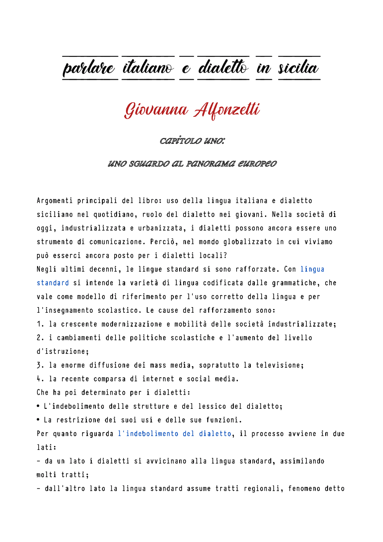Parlare Italiano E Dialetto In Sicilia Docsity