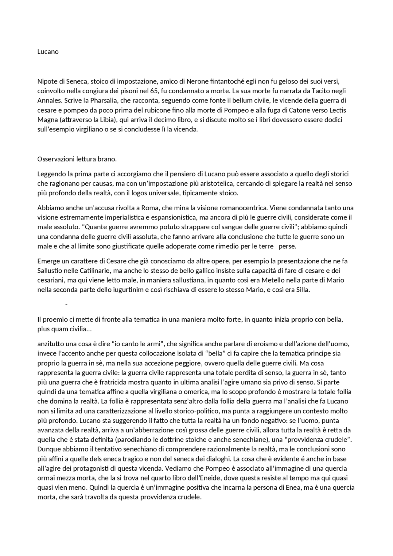 Lucano Vita Ed Opere Docsity