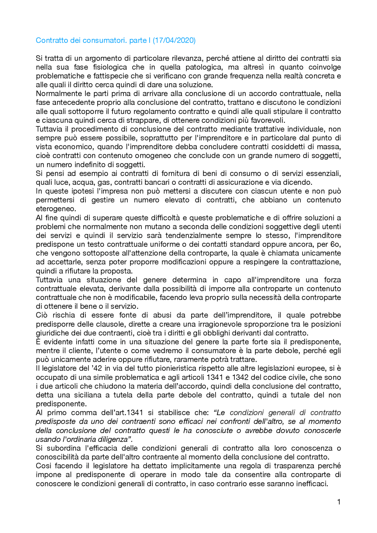 Contratto Dei Consumatori Appunti Di Diritto Privato Docsity