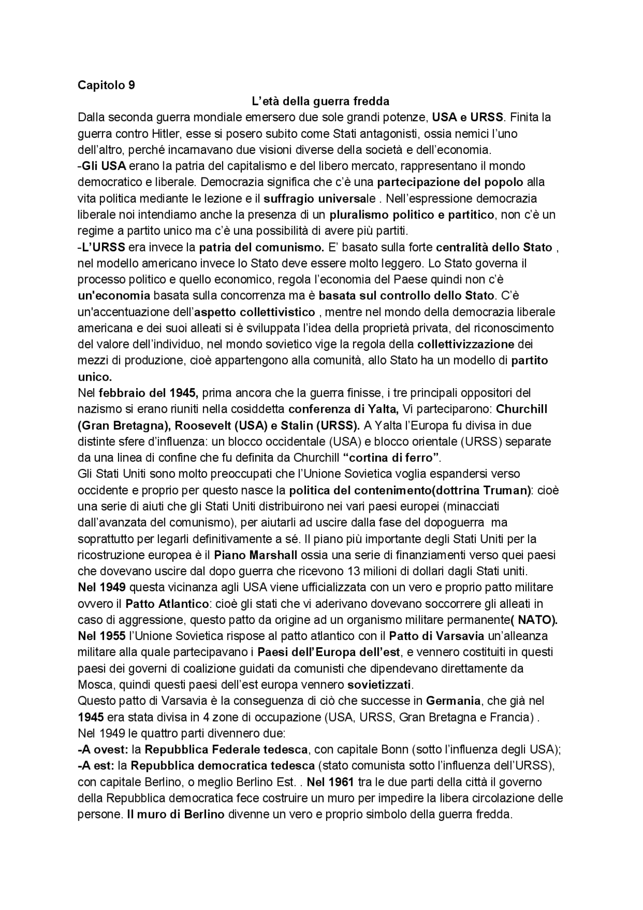 Guerra Fredda Riassunto Docsity