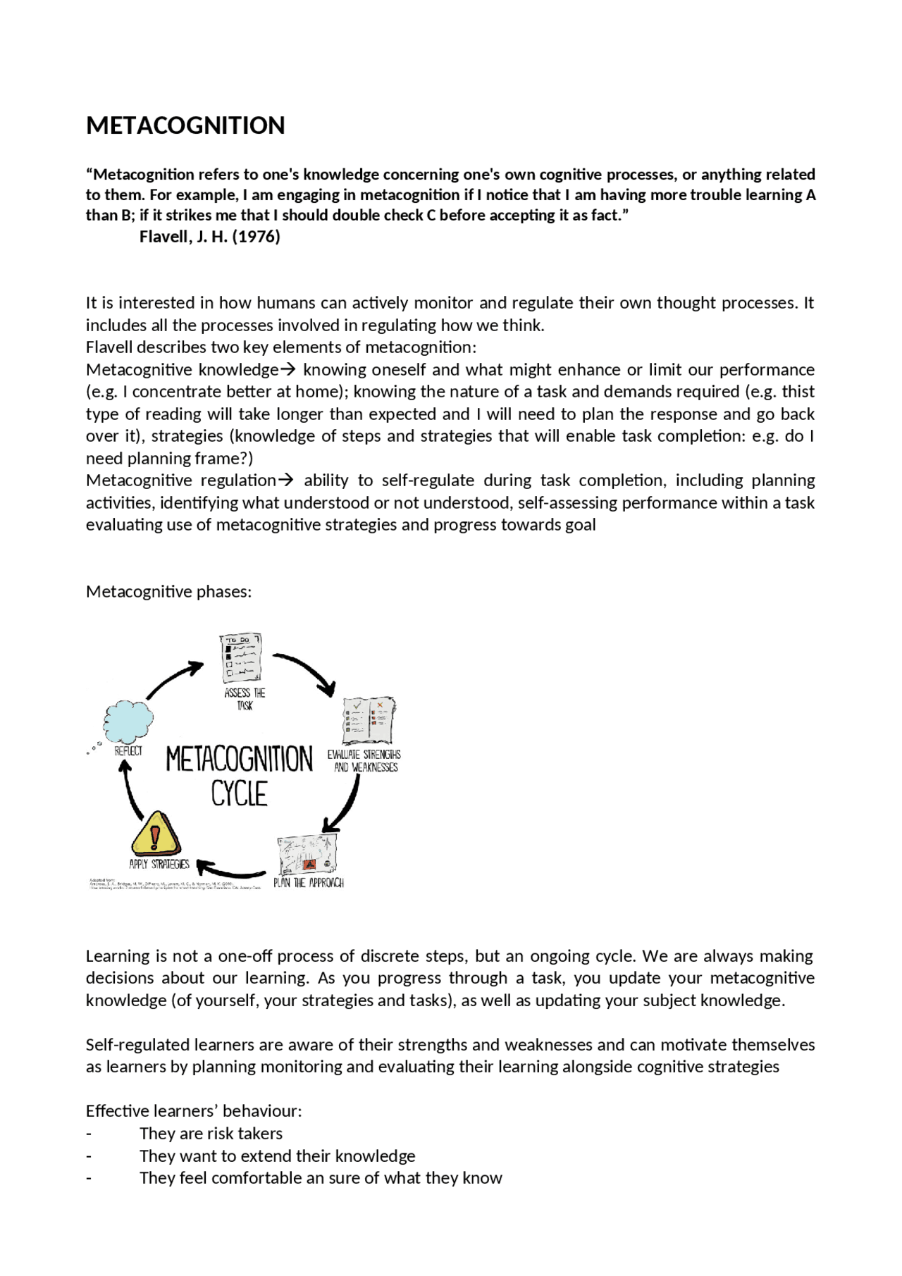 Metacognition basics - Docsity
