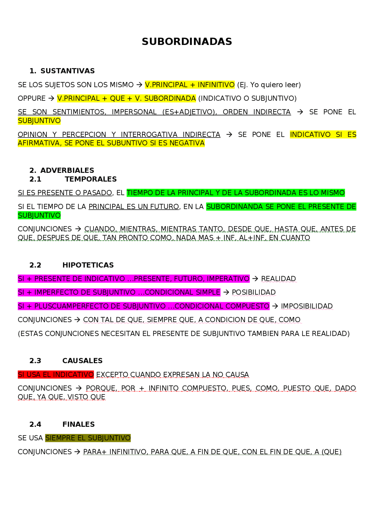 Appunti Grammatica Spagnola Subordinate Docsity