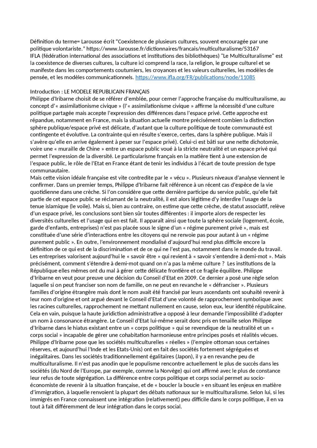 Le multiculturalisme en France. - Docsity